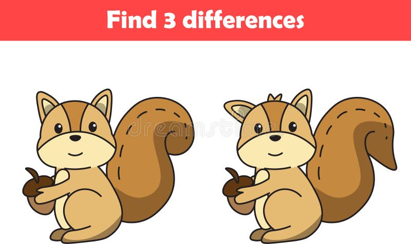 Education Game for Children Find Three Differences between Two Squirrel ...