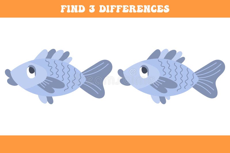 Find 5 Differences between Two Cartoon Fish. Children S Logic Game ...
