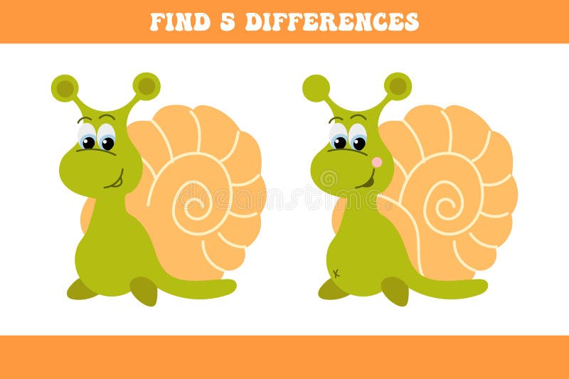 Find 5 Differences between Two Cartoon Snails. Children S Logic Game ...