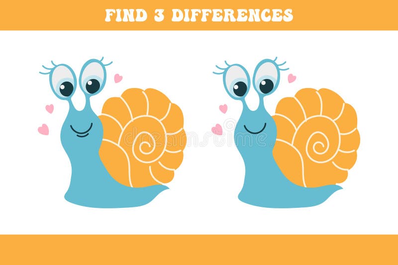 Find 3 Differences between Two Cartoon Snails. Children S Logic Game ...