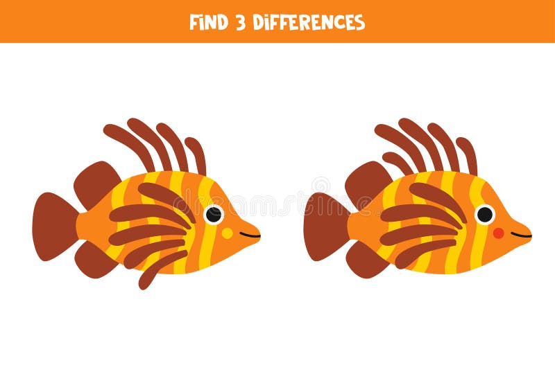 Find 3 Differences between Two Cute Cartoon Lionfish Stock Vector ...