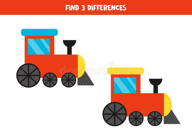 Find 3 Differences between Two Cute Cartoon Toy Trains. Stock Vector ...