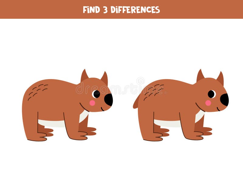 Find 3 Differences between Two Cute Cartoon Wombat. Stock Vector ...