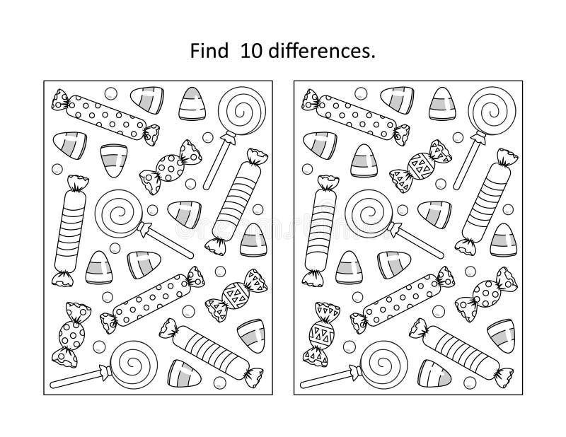 Halloween Candy Difference Game and Coloring Page Stock Photo ...