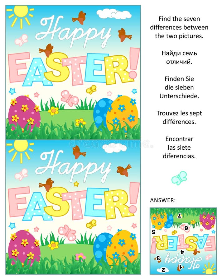 Easter Find the Differences Picture Puzzle Stock Vector - Illustration ...