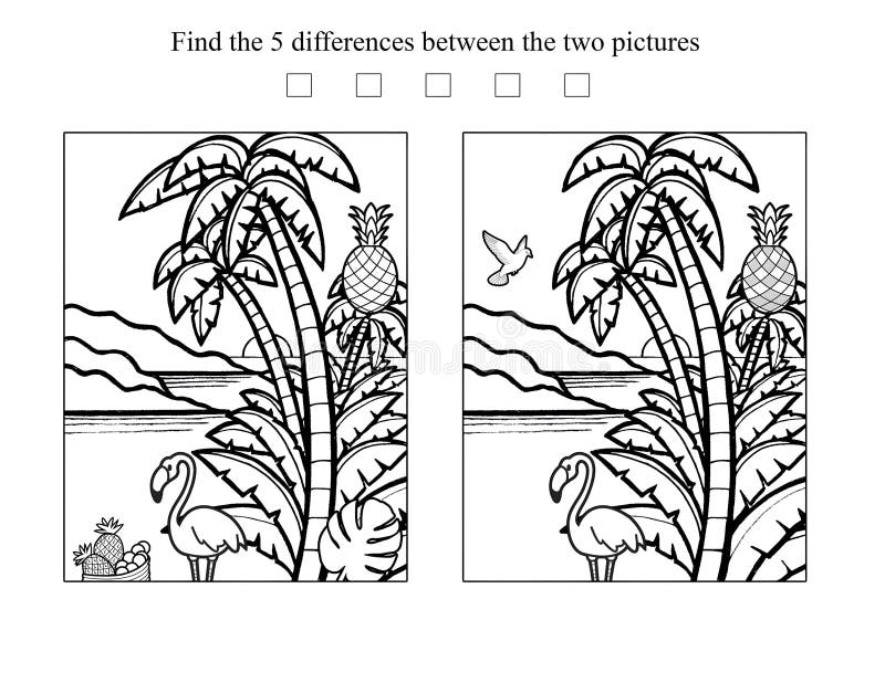 Find the Differences Visual Puzzle - Tropical Nature. Find the Five ...