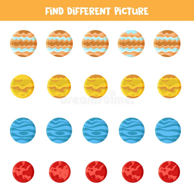 Find Different Planet in Each Row. Logical Game for Kids. Stock Vector ...