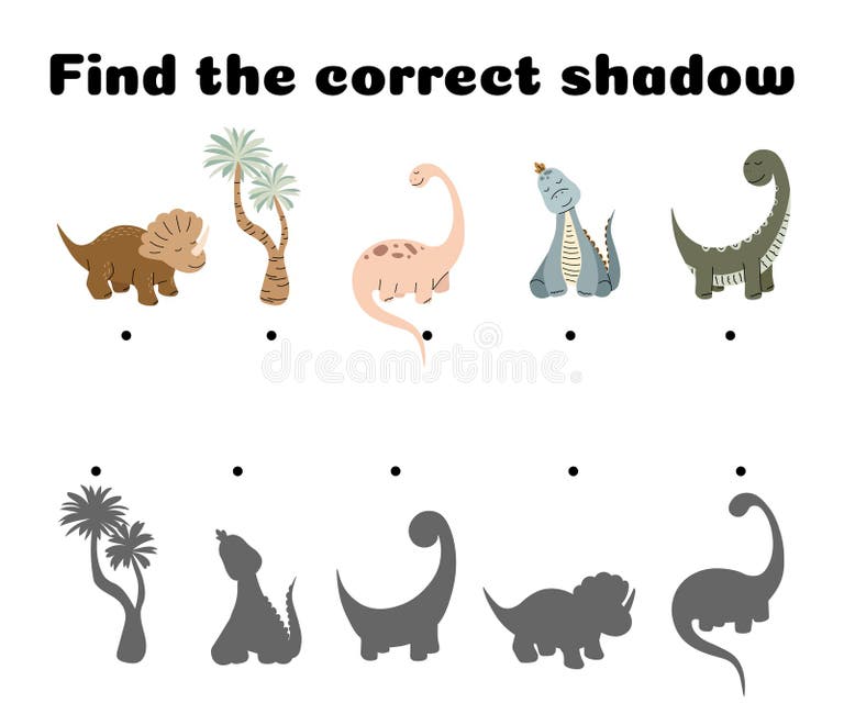 Find the Dinosaur Shadow . Matching Worksheet. Stock Vector ...