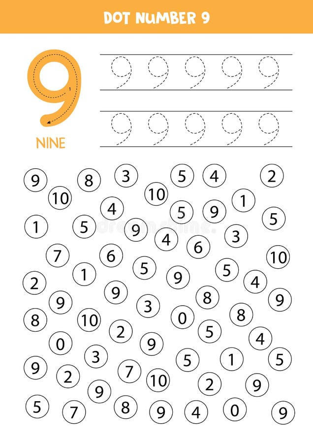 Find and Dot Number 9. Math Game for Kids Stock Vector - Illustration ...