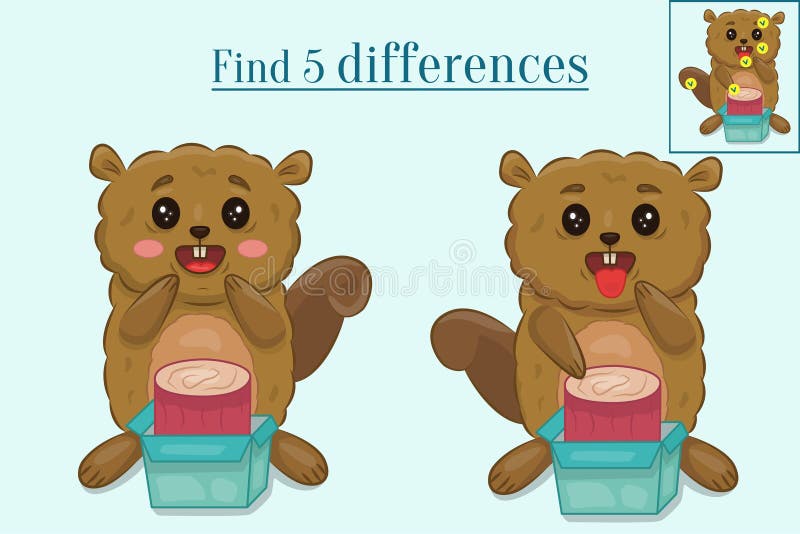 Find Five Differences from Animals,compare Beavers Stock Vector ...
