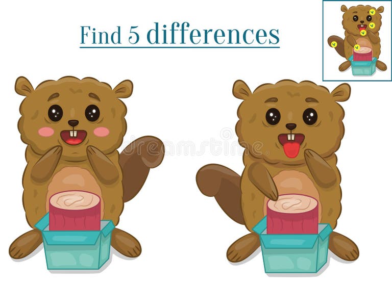 Find Five Differences from Animals,compare Beavers Stock Vector ...