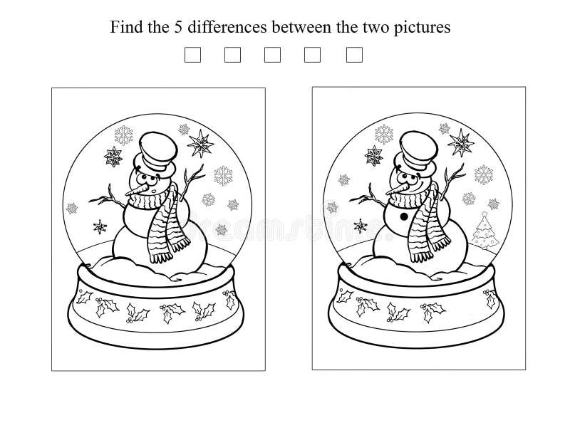 Find Five Differences Puzzle with Snowman in Snow Globe Christmas Stock ...