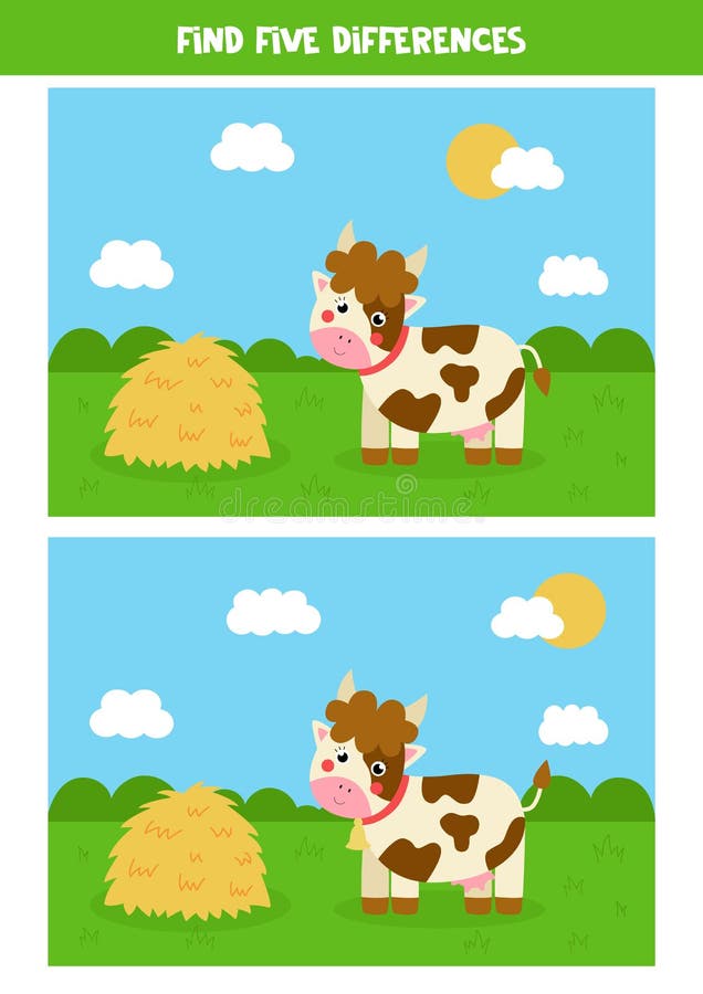 Find Five Differences between Two Cute Cows. Stock Vector ...