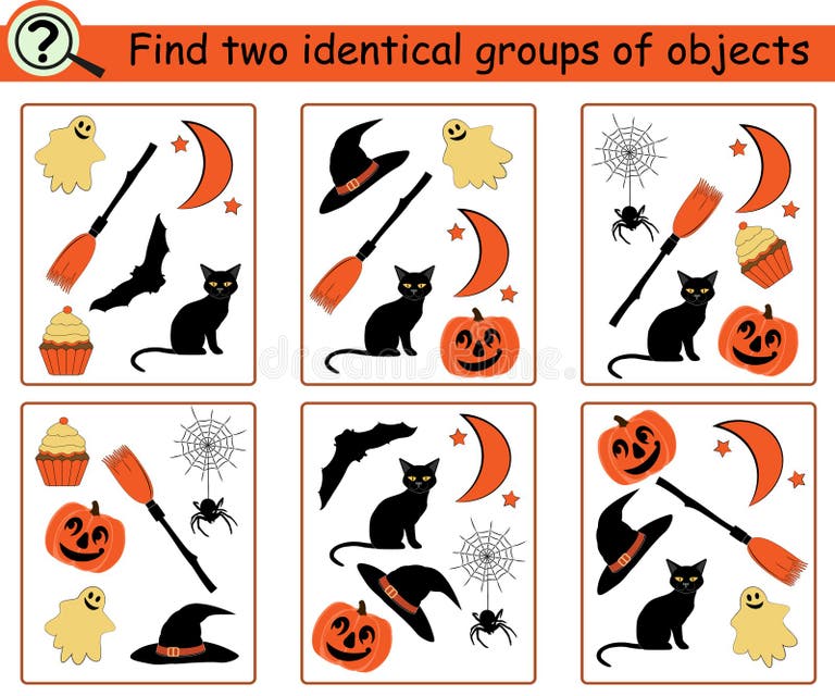 Find the Identical Groups of Objects with Halloween Attributes. Stock ...