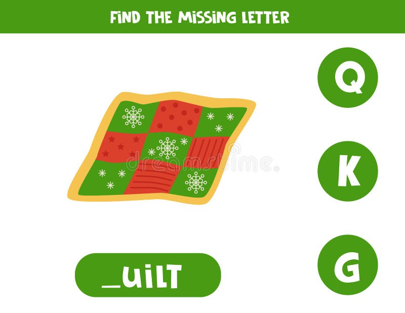 Find Missing Letter with Cartoon Quilt. Spelling Worksheet Stock Vector ...