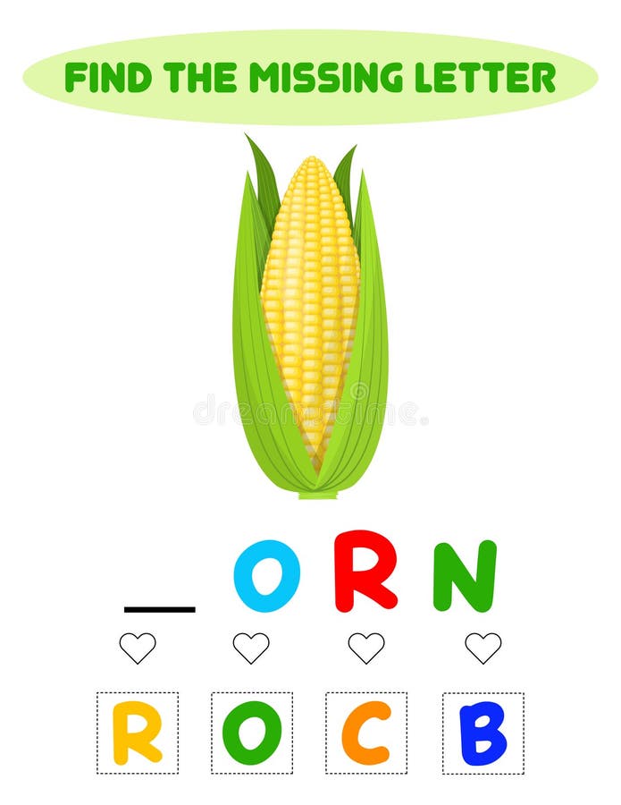 Find the Missing Letter. Corn Stock Vector - Illustration of preschool ...