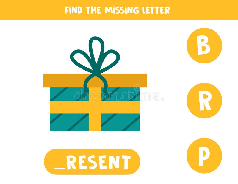 Find Missing Letter. Cute Cartoon Present Box Stock Vector ...