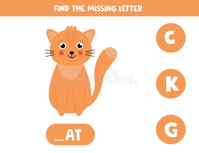 Find Missing Letter and Write it Down. Cute Cartoon Cat. Stock Vector ...