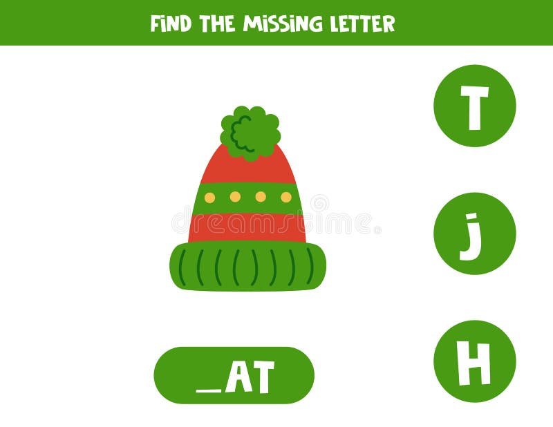 Find Missing Letter with Winter Hat. Spelling Worksheet Stock Vector ...