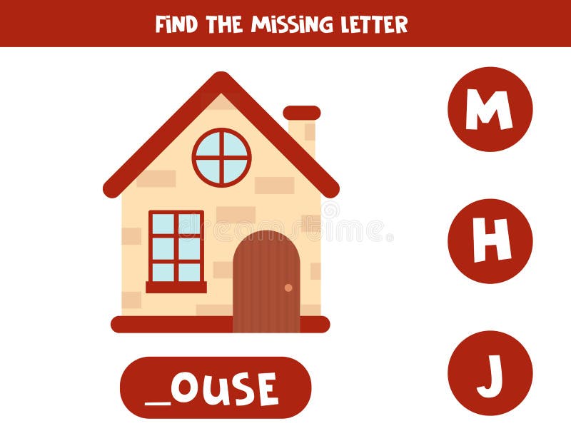 Find Missing Letter and Write it Down. Cute Cartoon House. Stock Vector ...