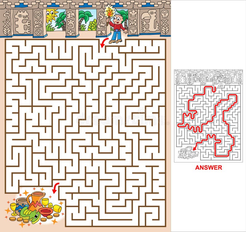 Mayan Pyramid - Labyrinth for Kids Stock Vector - Illustration of funny ...