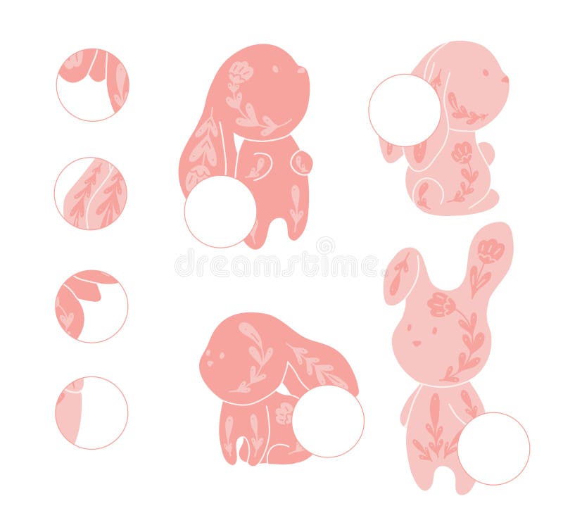 Find Right Piece for Pink Rabbit Illustration. Vector Educational Game ...