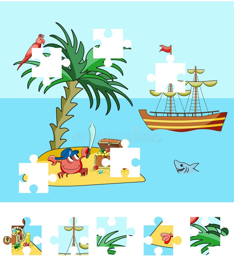 Find the Right Piece of Pirate Puzzle. Cut and Glue Activity Stock ...