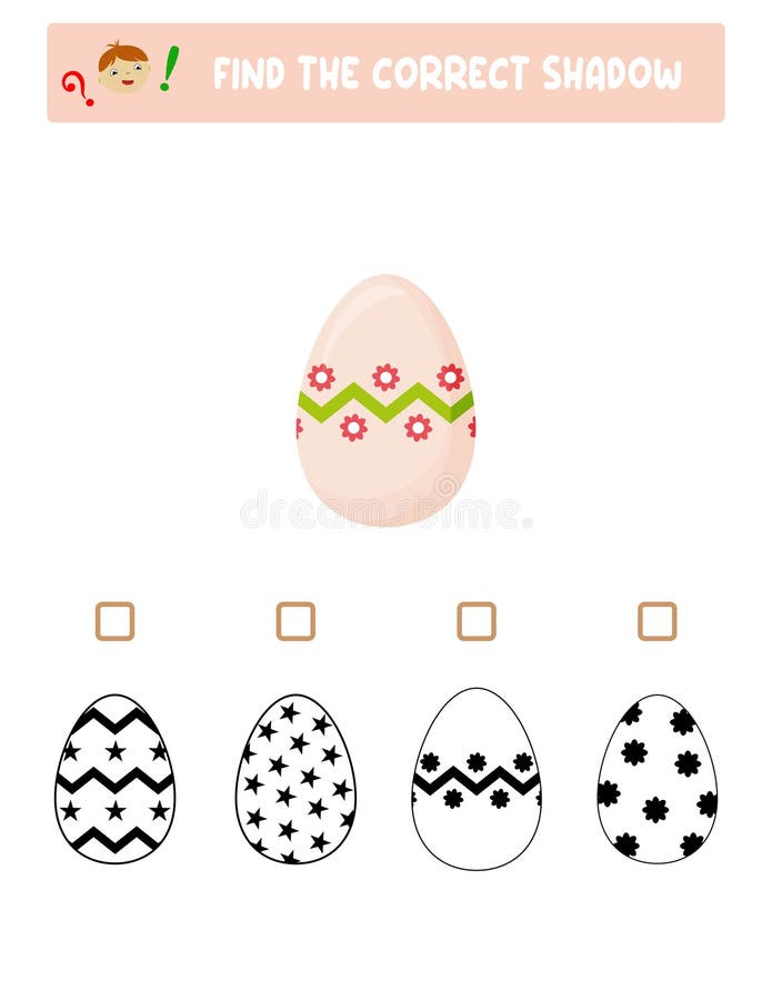Find the Right Shadow. Colorful and Black and White Easter Eggs ...