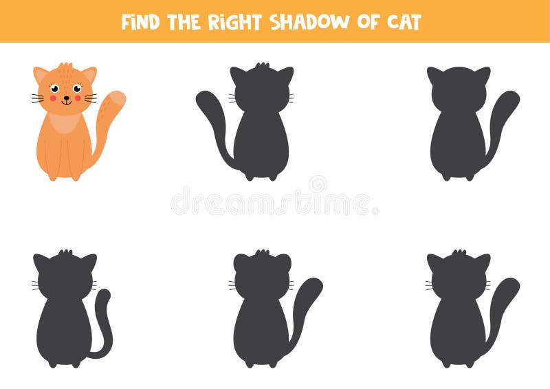 Find the Right Shadow of Cute Cartoon Cat Stock Vector - Illustration ...