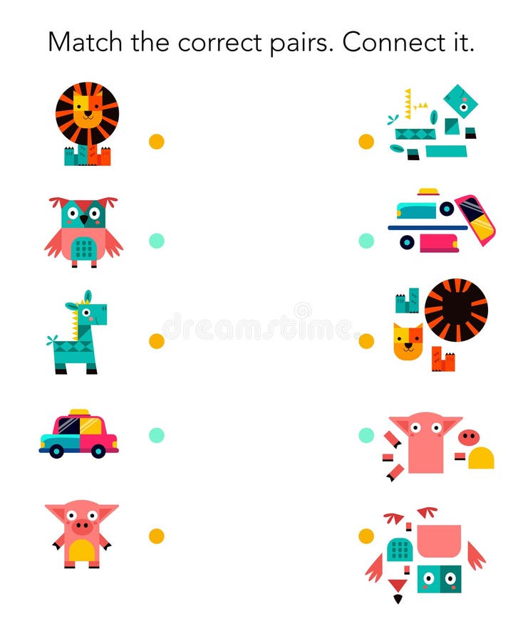 Find the Same and Connect Them. Game for Preschool Children. Cartoon ...
