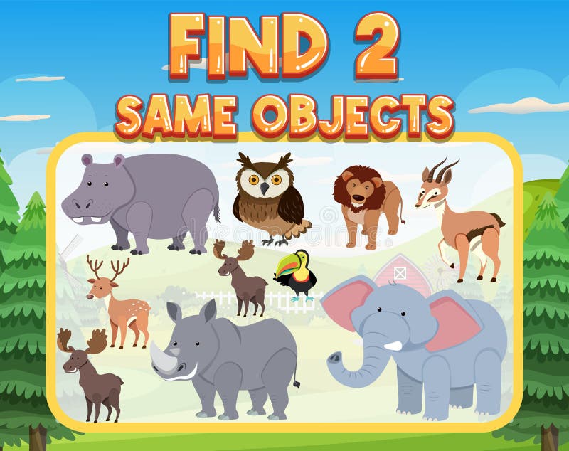 Find 2 Same Object Worksheet for Children Stock Vector - Illustration ...
