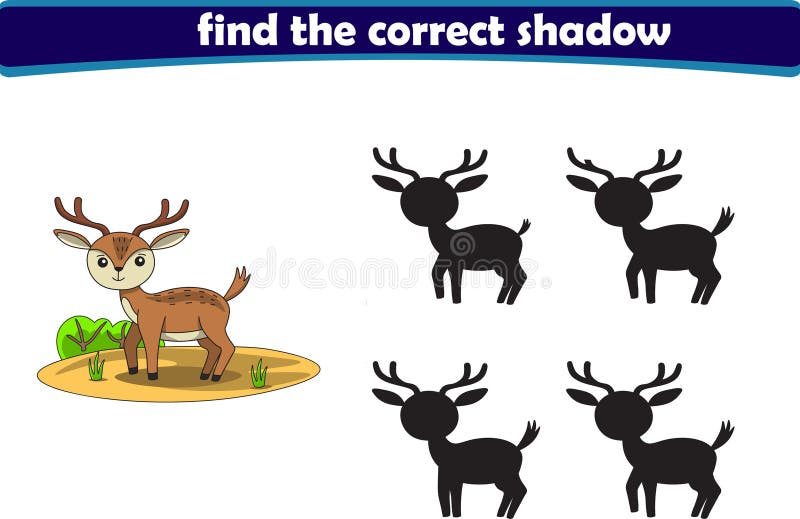 Funny Deer Cartoon. Find the Correct Shadow Stock Vector - Illustration ...