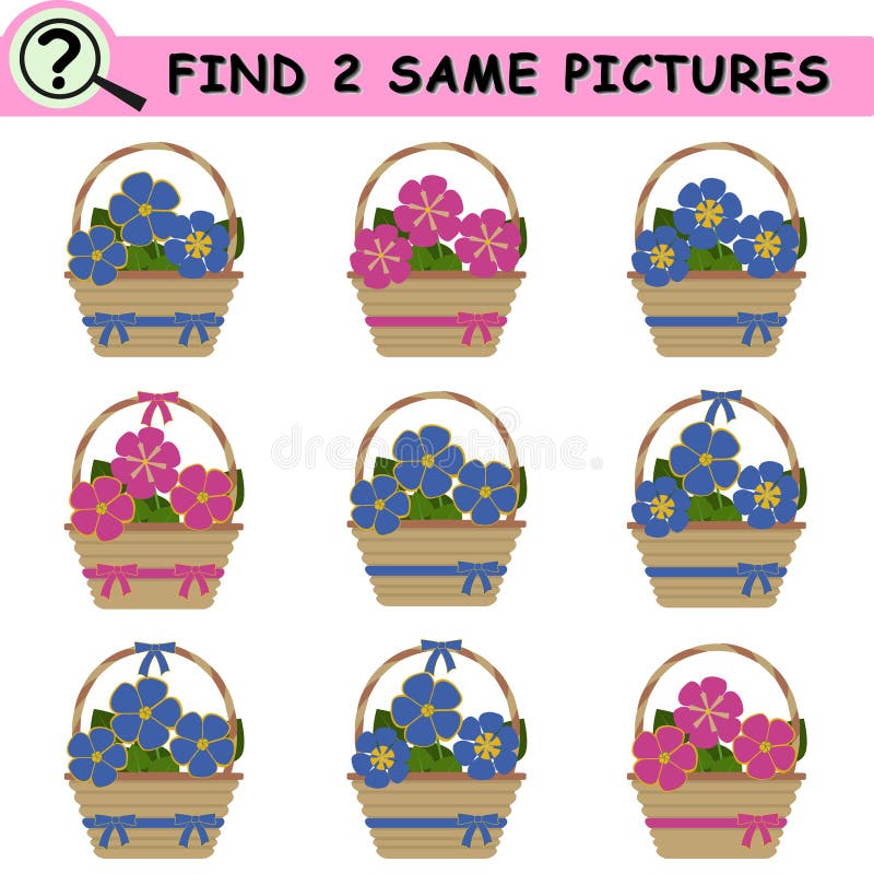 Find Same Pictures with Flower Baskets. Stock Vector - Illustration of ...