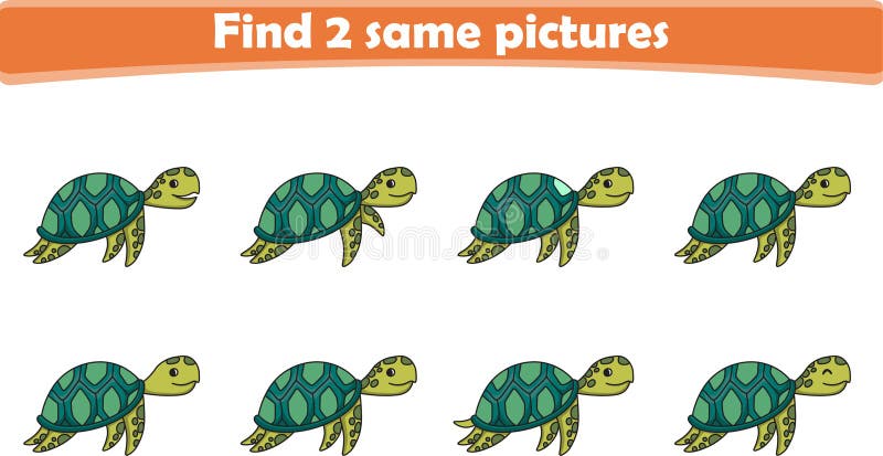 Funny Cartoon Turtle. Find Two Same Pictures. Educational Game for ...