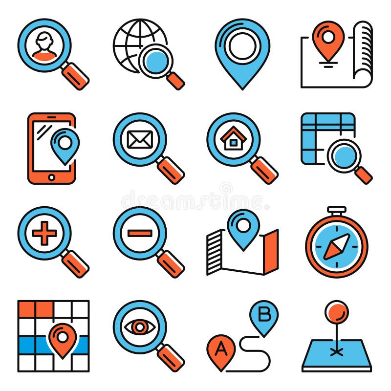 Find and Search Related Icons Set on White Background. Line Style ...