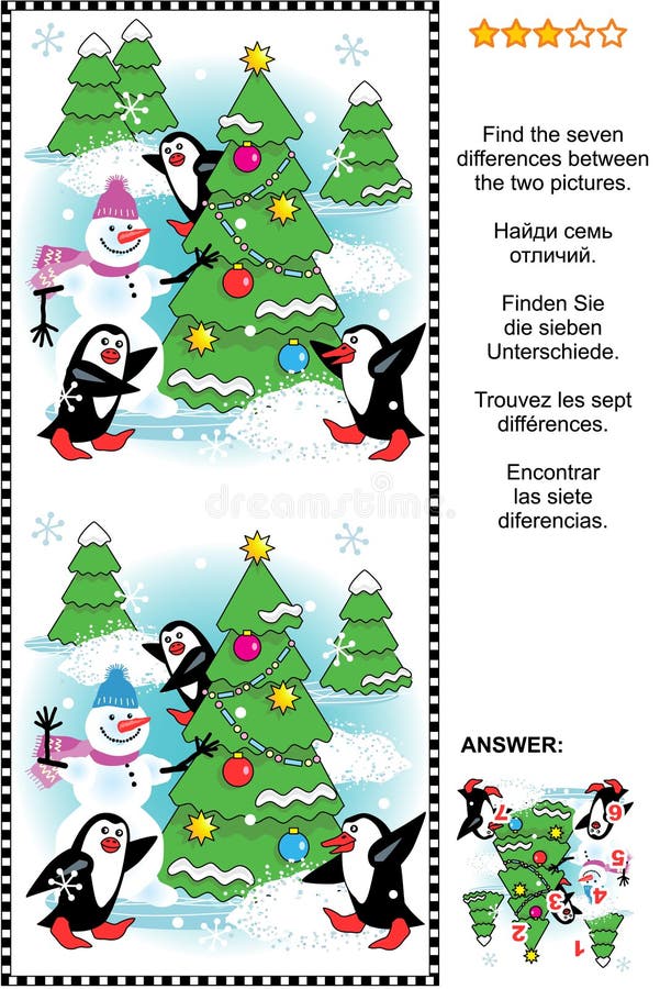 New Year Or Christmas Find The Differences Picture Puzzle Stock Vector