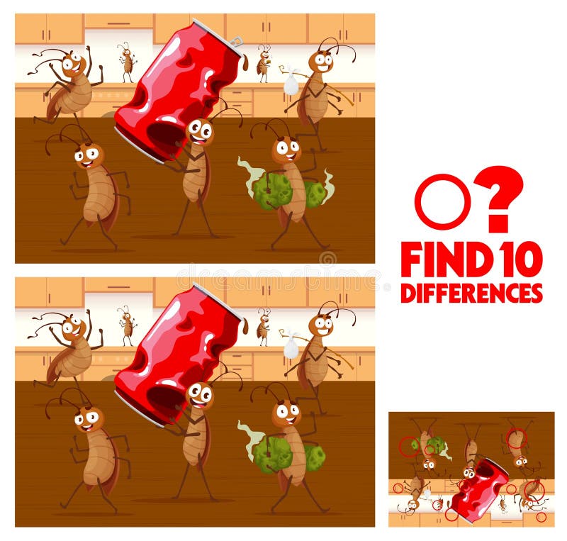 Find Ten Differences Cartoon Cockroach Characters Stock Illustration ...