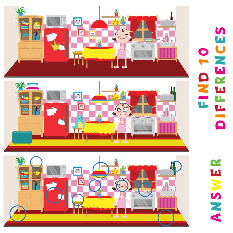 Find Ten Differences Learning Game for Kids. Vector Amusement Activity ...