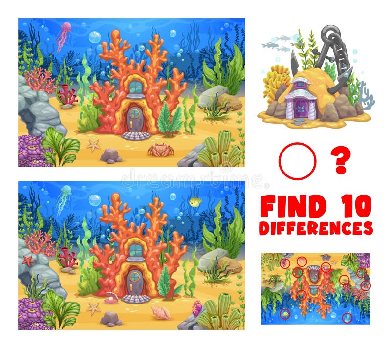 Find Ten Differences on Underwater Landscape Game Stock Vector ...