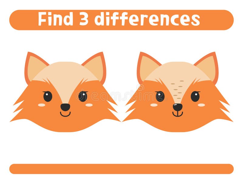 Find Three Differences Cute Cartoon Fox Worksheet for Kids Stock Vector ...