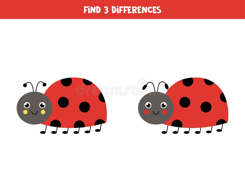 Find Three Differences between Two Cute Ladybugs. Stock Vector ...