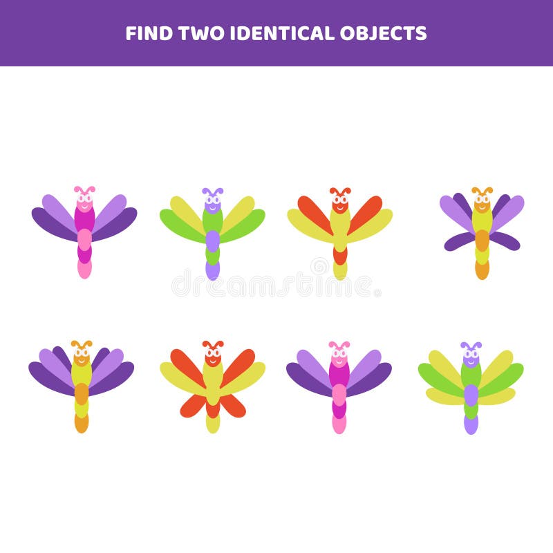 Find Two Identical Objects. Matching Game for Kids Stock Illustration ...