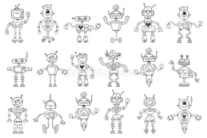 Find Two Identical Robots. Black and White Cartoon Character. Set Stock ...