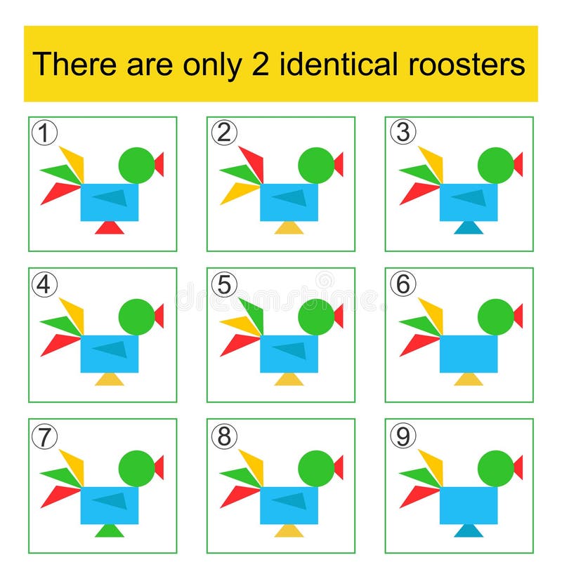 Find Two Identical Roosters. Logic Game for Children. Task for the ...