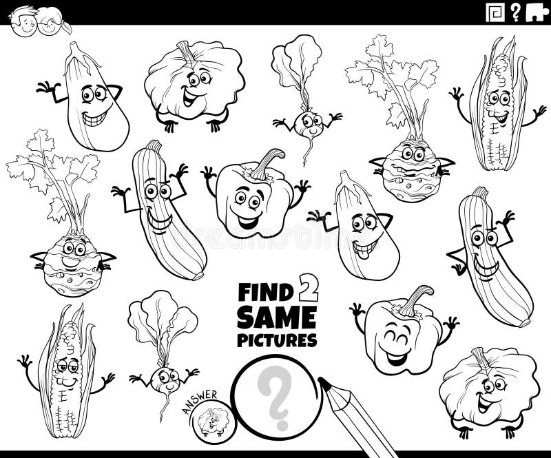 Find Two Same Cartoon Vegetables Activity Coloring Page Stock Vector ...