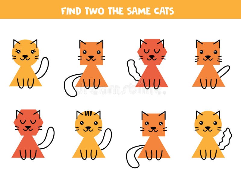 Find Two the Same Cute Cats. Educational Worksheet for Kids Stock ...