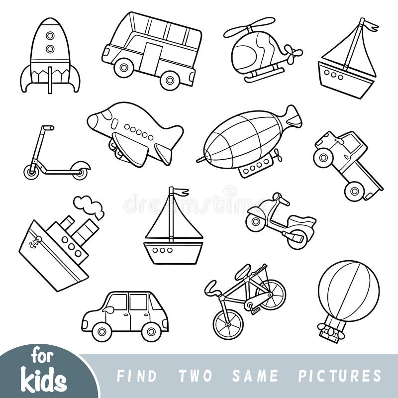 Find Two the Same Pictures, Education Game. Set of Transport Objects ...