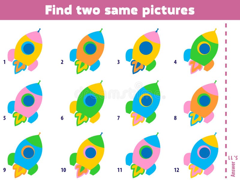 Find Two Same Pictures Educational Matching Game for Children. Cartoon ...