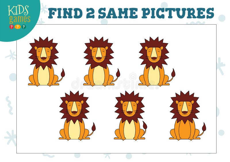 Find Two Same Pictures Kids Game Vector Illustration. Stock Vector ...