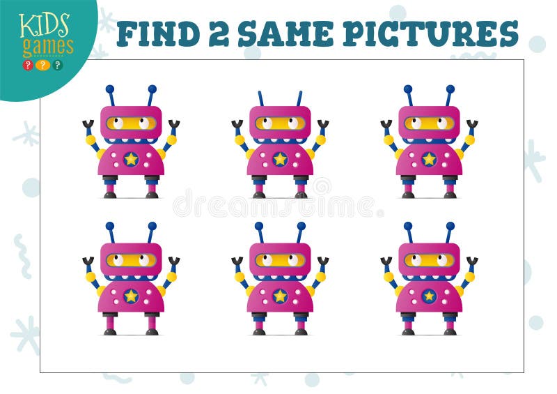 Find Two Same Pictures Kids Game Vector Illustration. Stock Vector ...